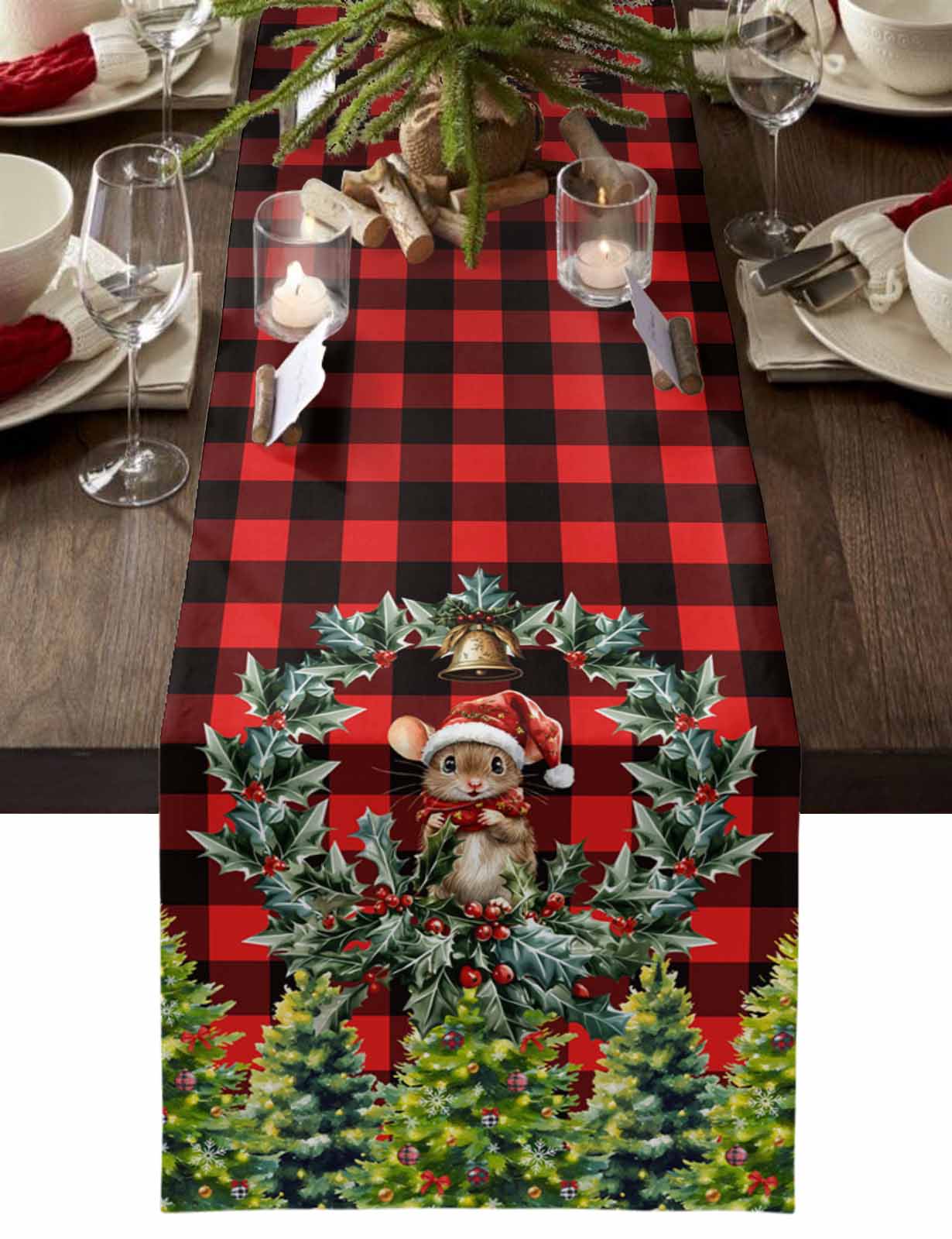 Christmas Cotton Linen Table Runner for Dining Kitchen, Xmas Tree ...