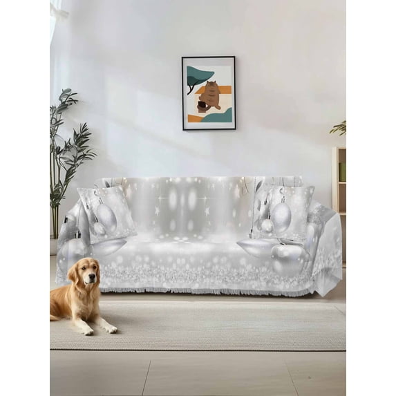 Christmas Couch Cover, Xmas Silver Balls Glitter Sparkle Stars ...