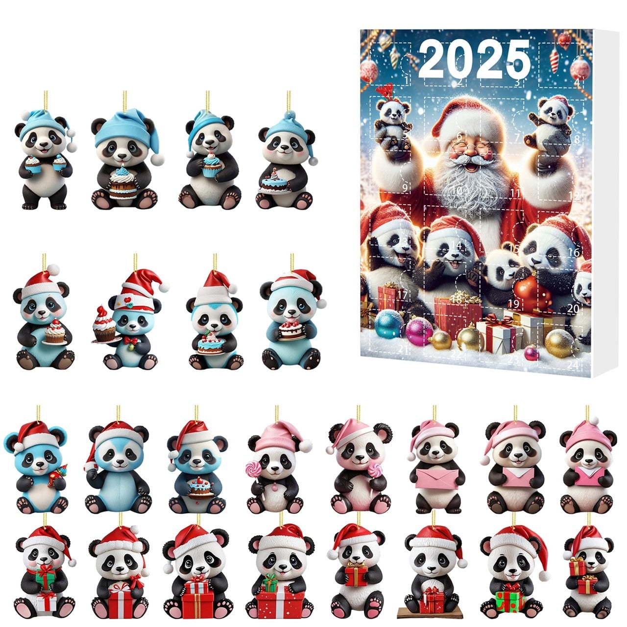 Christmas Countdown Calendar 2025 with Cute Pandas Acrylic Hanging Ornament,Holiday Advent ...