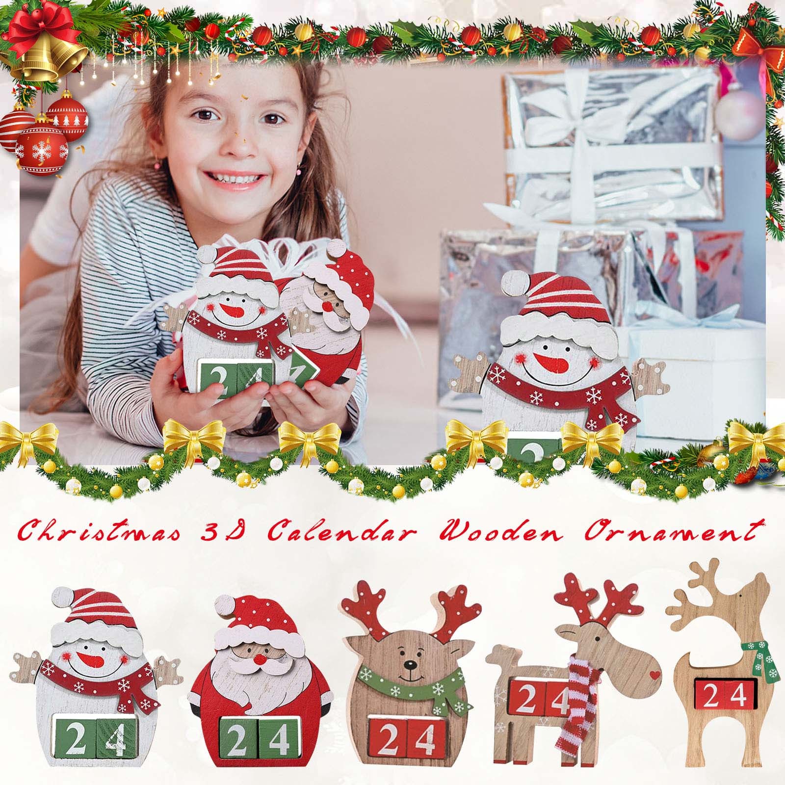 Christmas Countdown Calendar 3D Rotating Wooden Calendar Ornaments ...