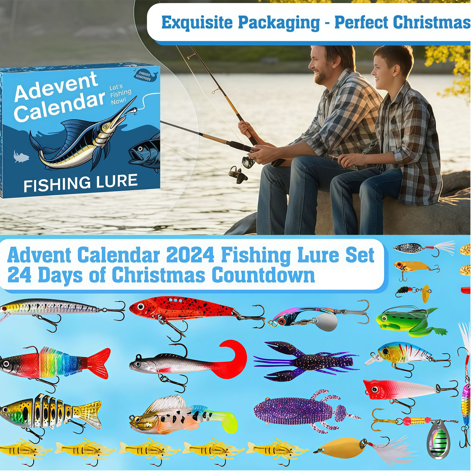 Christmas Countdown Calendar Fishing Set 2024 Unique 24-Day Surprise ...