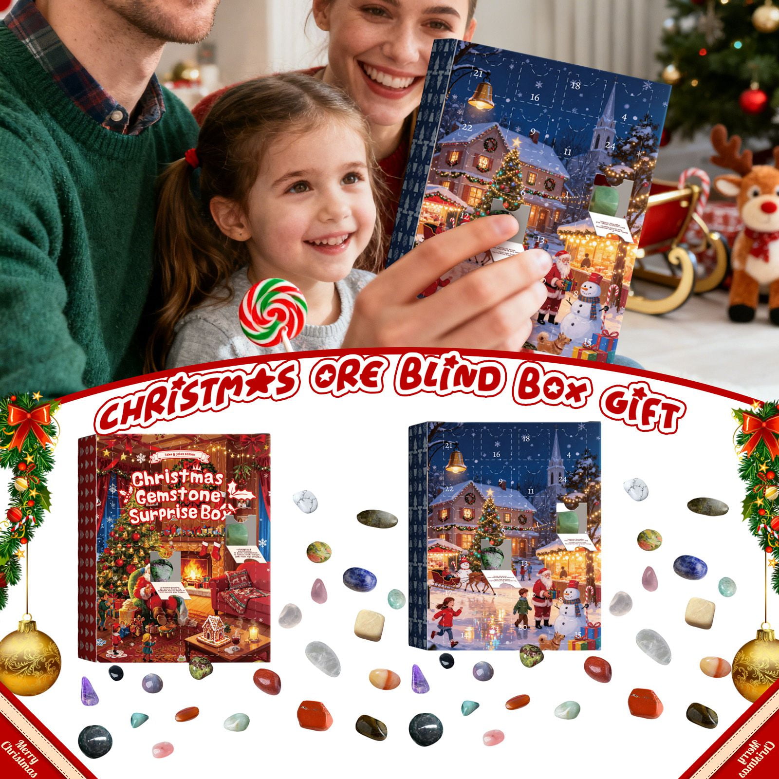 Christmas Countdown Calendar Mineral Crystal Blind Box, Christmas ...