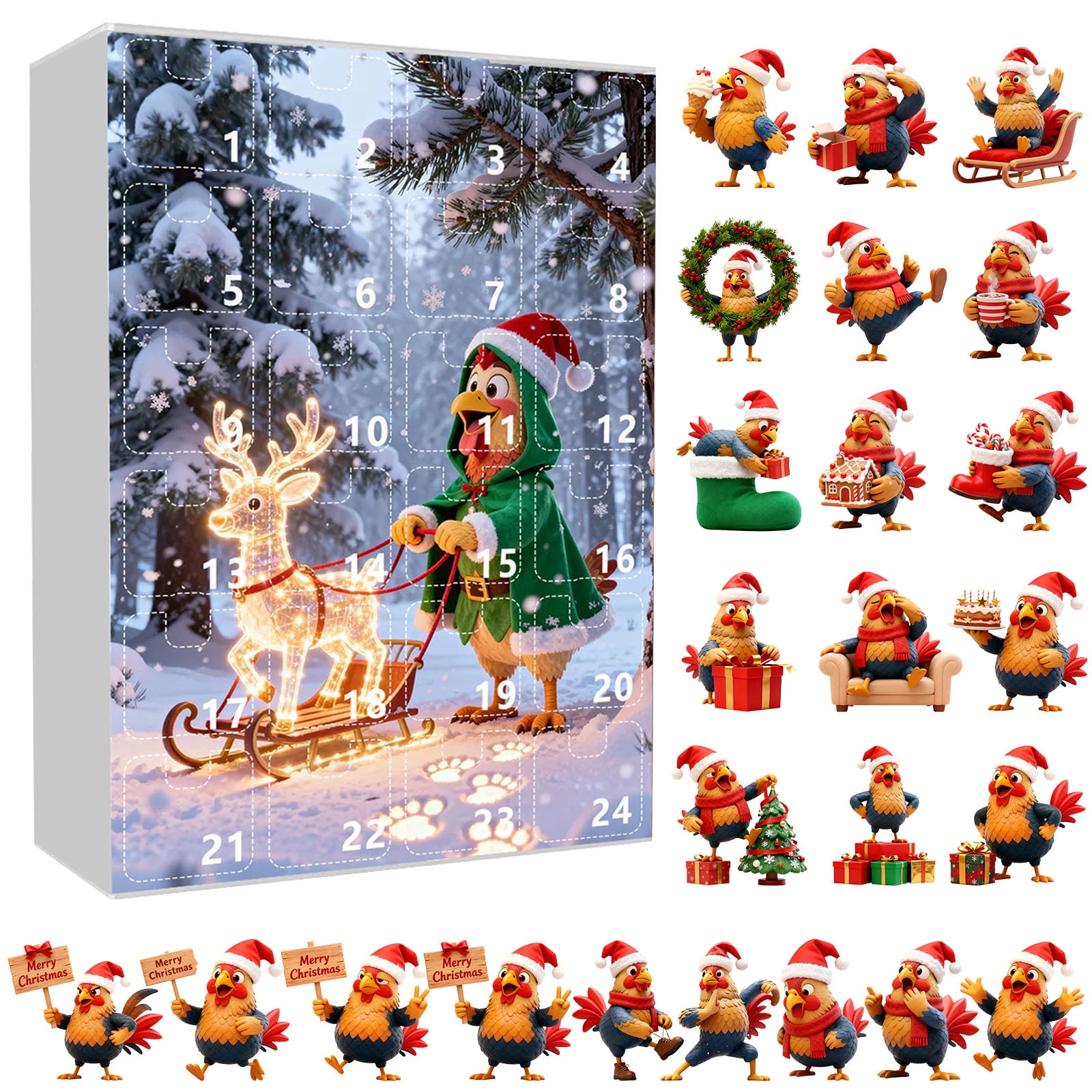 Christmas Countdown Calendar with Rooster Figures Advent Calendar 24 ...