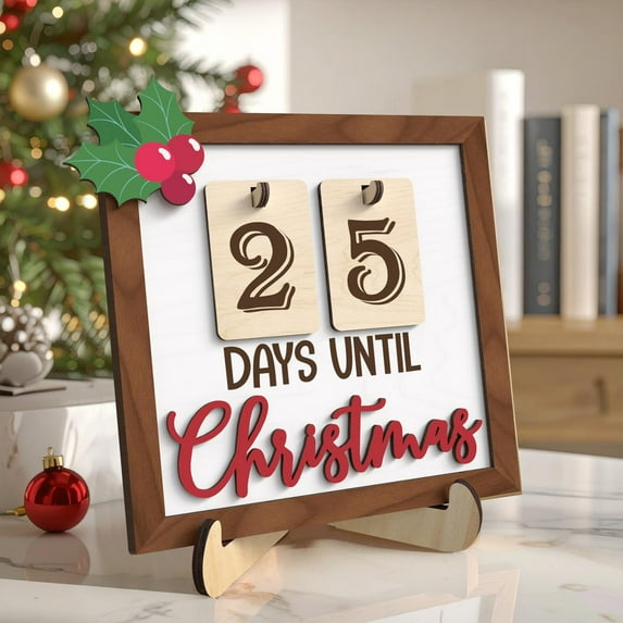 Christmas Countdown Calendar Sign, Wooden Days Until Christmas Decor ...