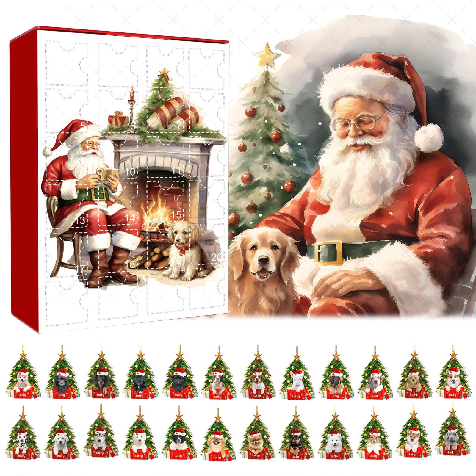 Christmas Countdown Set with 24 Unique 2D Acrylic Puppy Charms for Kids ...