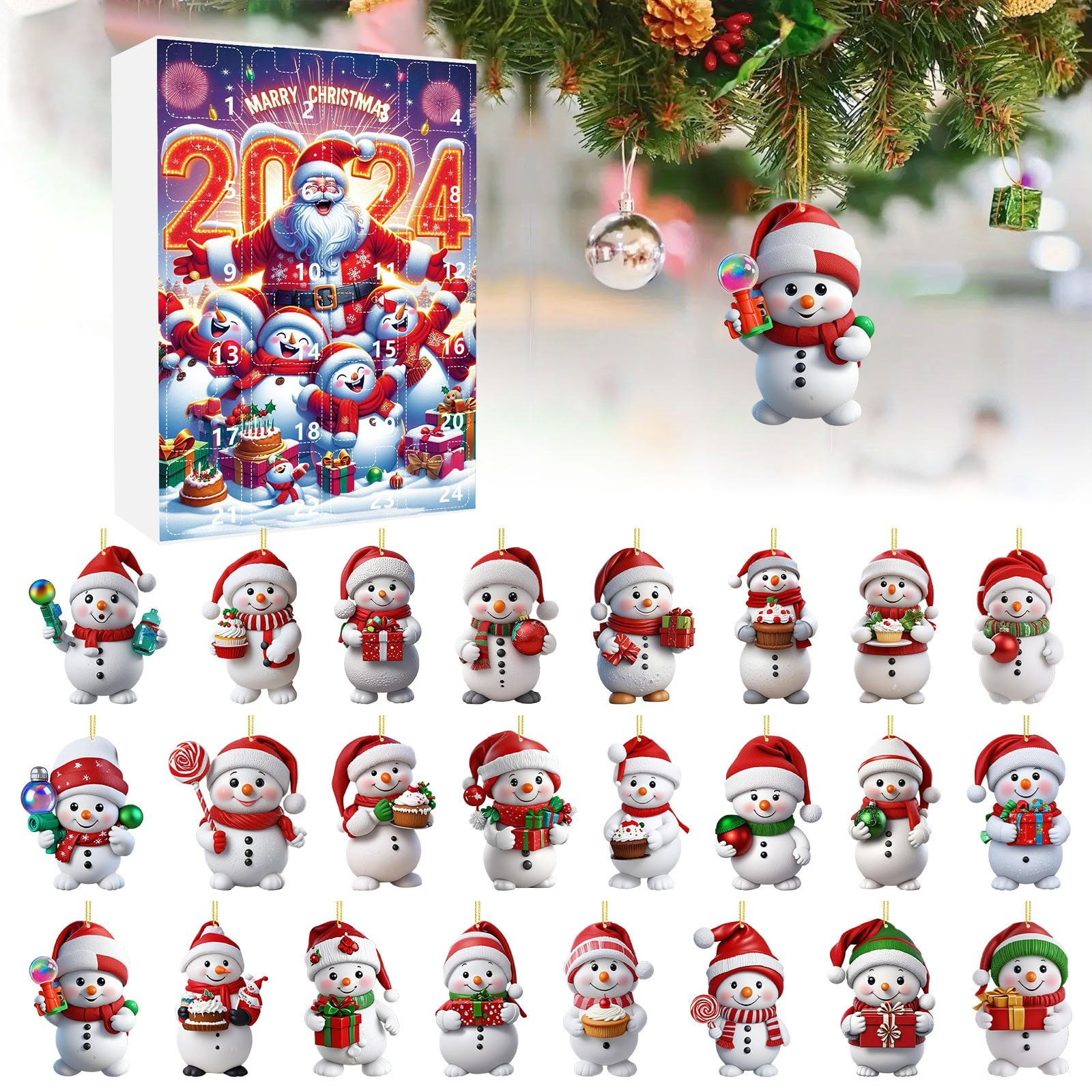 Christmas Countdown Sets 2D Snowman Home Ornaments Holiday Advent ...