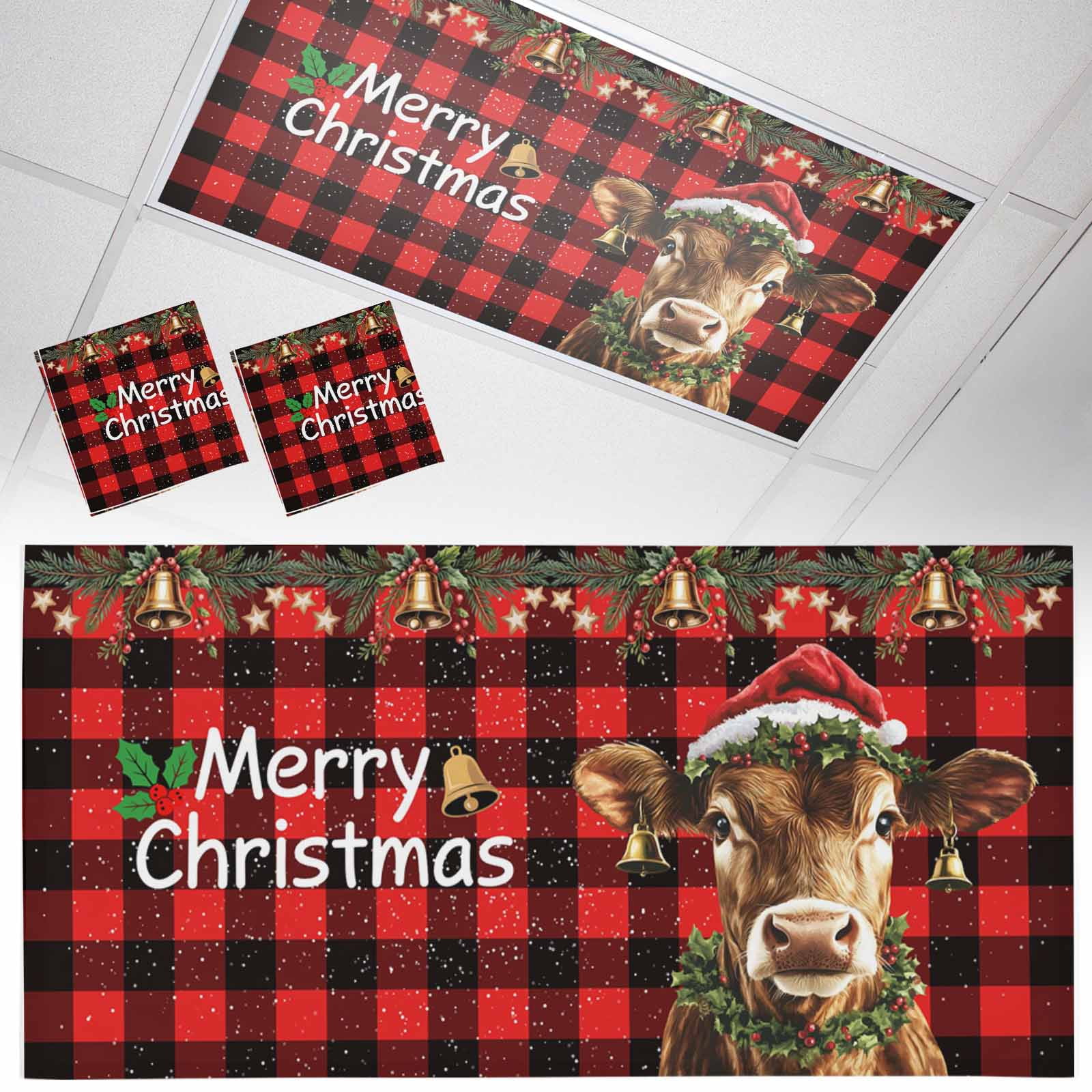 Christmas Cow Fluorescent Light Covers Xmas Bell Star Black and Red ...