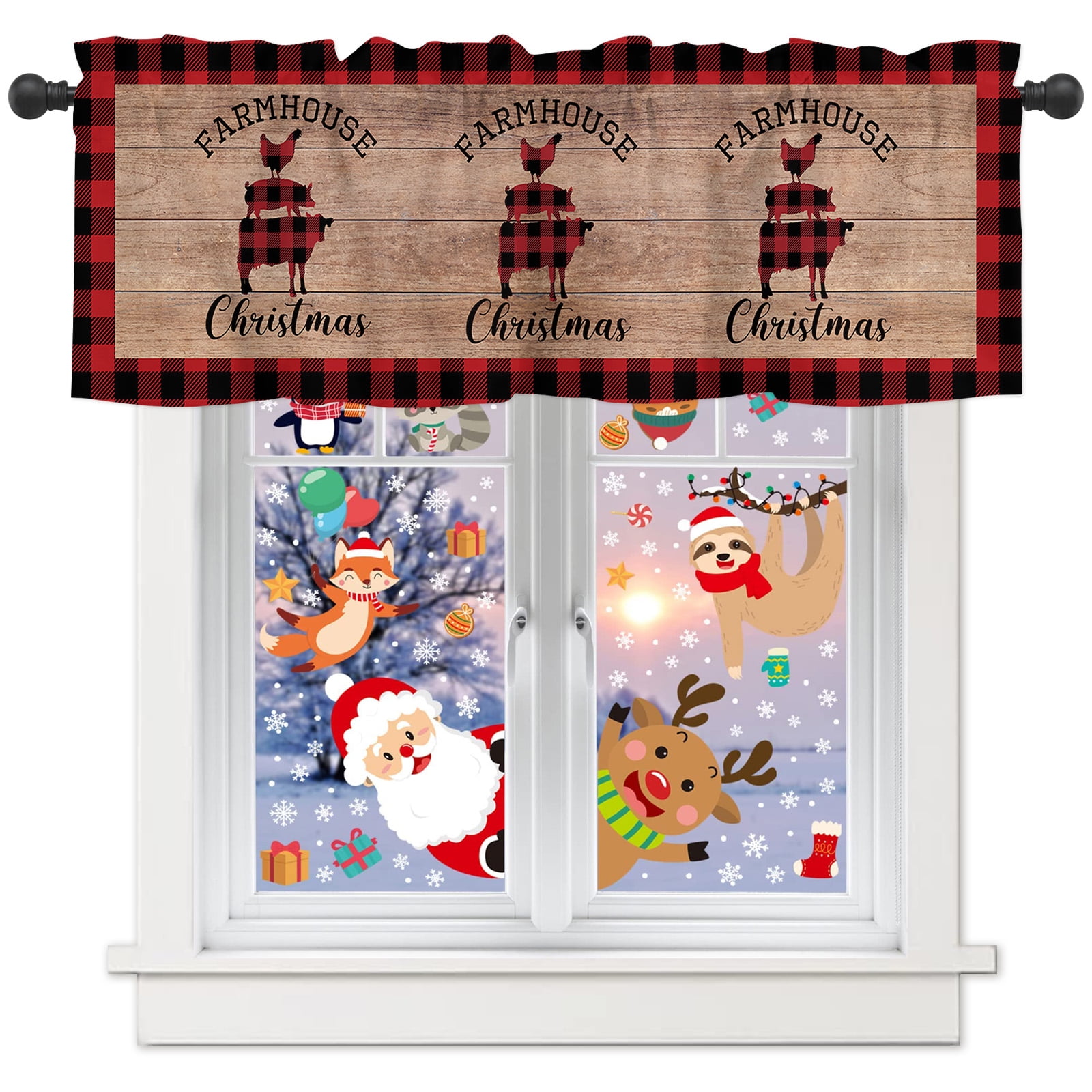 Christmas Cow Pig Chicken Farm Animals Window Valances for Kitchen,Rod ...