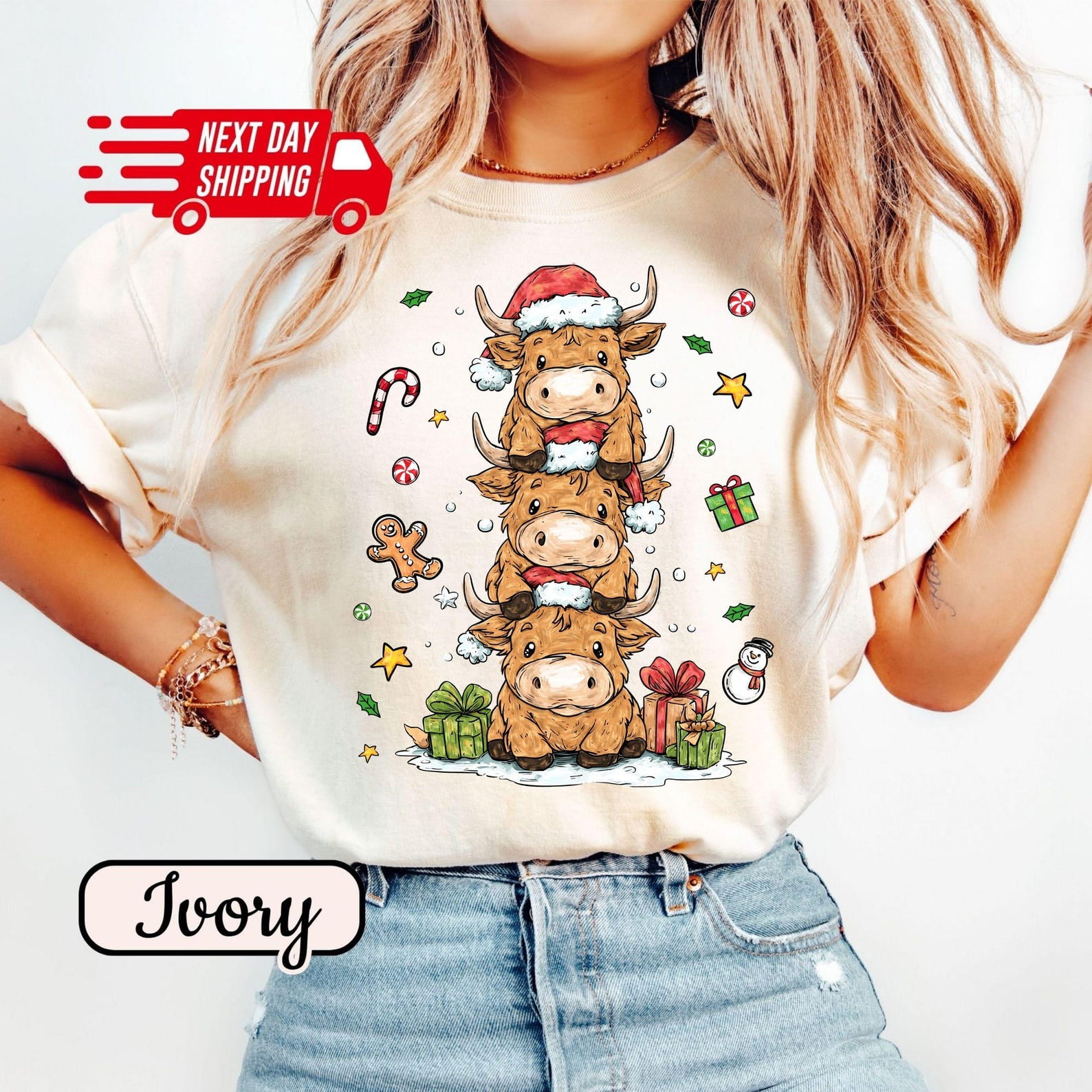 Christmas Cow Shirt: Hot Cocoa Holiday T-Shirt, Cozy Winter Cow Tee ...