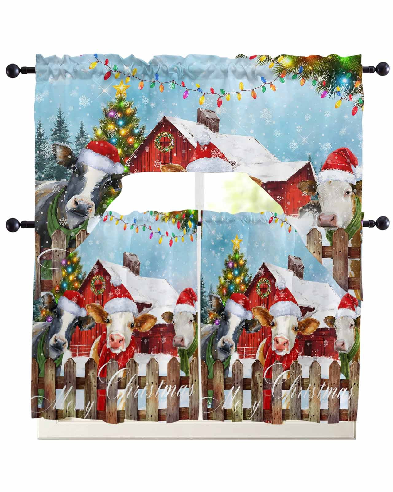 Christmas Cow Swag Kitchen Curtains Sets for Windows 24 Inch Length ...