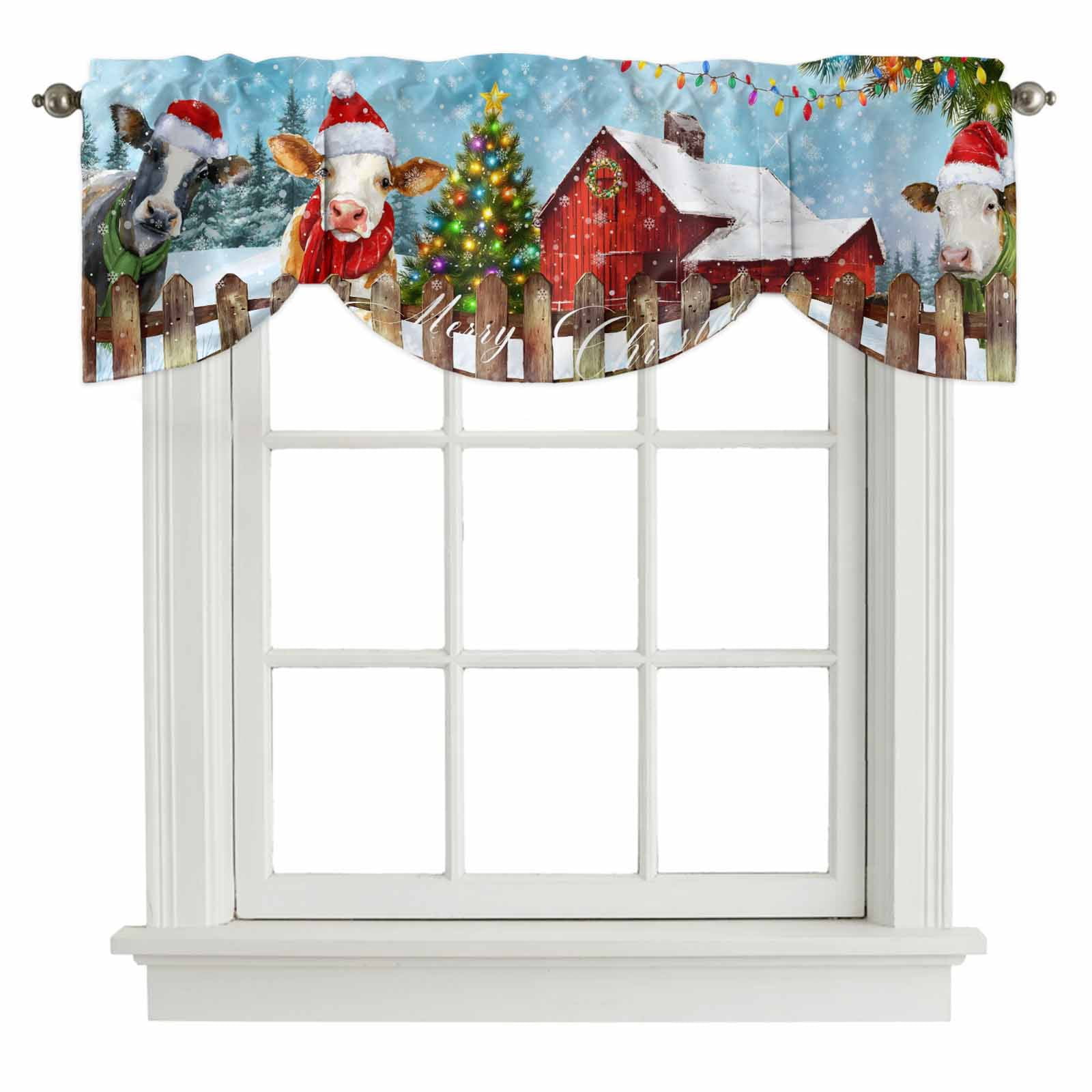 Christmas Cow Tie Up Valance Curtains for Windows, Kitchen Curtains ...