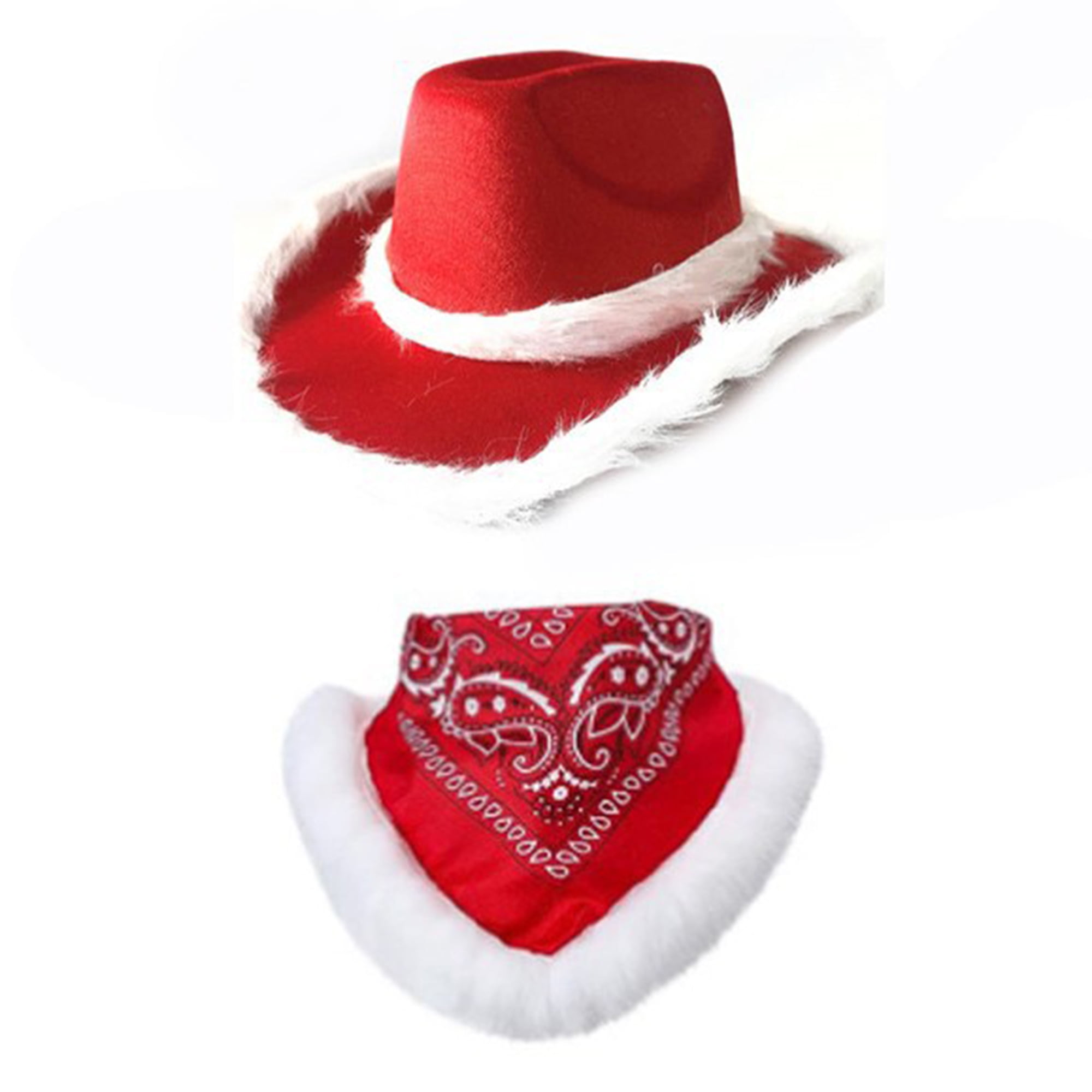 Christmas Cowboy Hat Santa Wide Brim Hat Sequined Plush Western Hat ...