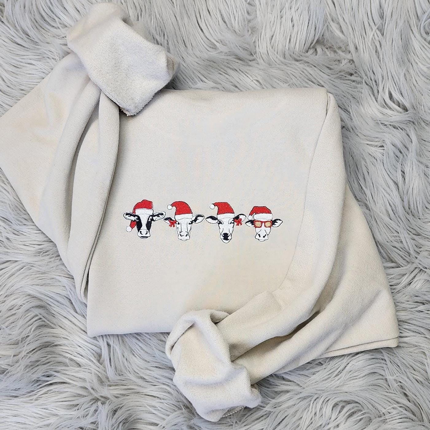 Christmas Cows Embroidered Crewneck, Santacows Sweatshirt, Farmhouse ...