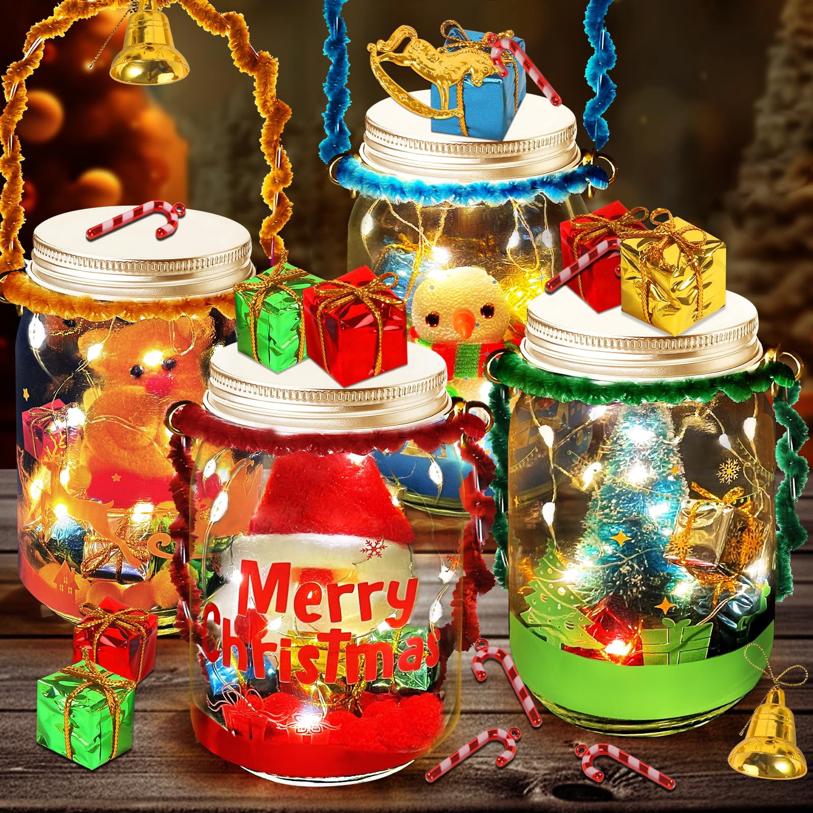 Christmas Craft Kits for Kids, 4PCS Mason Jar Kit With Accessories for ...