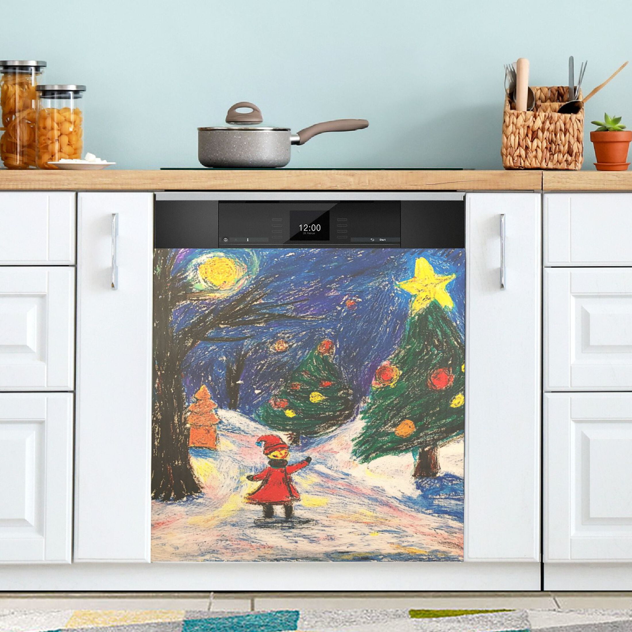 Christmas Crayon Painting Dishwasher Magnet Refrigerator Magnetic Cover ...