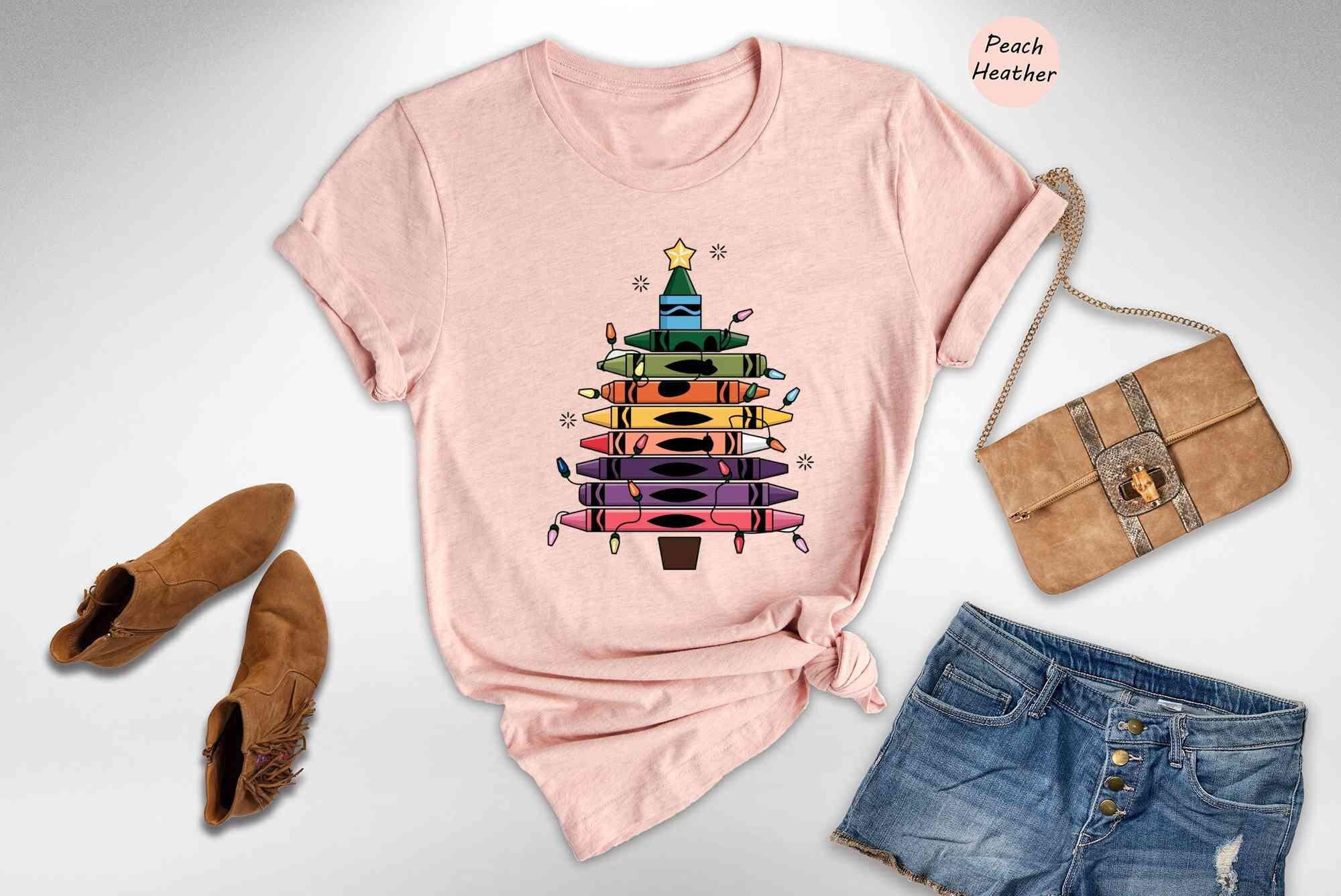 Christmas Crayon Tree Shirt Holiday Tee Festive School Spirit Vibrant ...