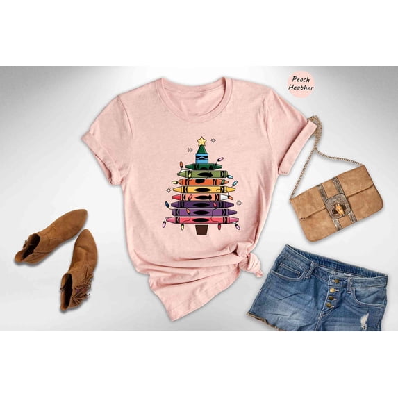 Christmas Crayon Tree Shirt Holiday Tee Festive School Spirit Vibrant ...