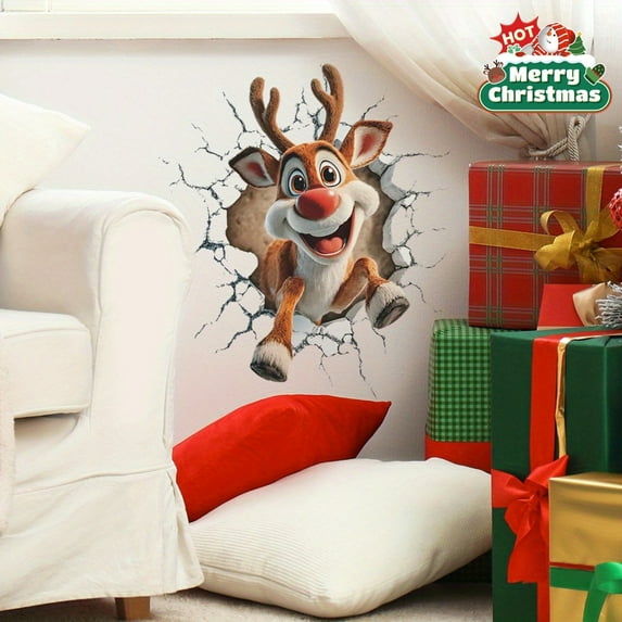 Christmas Creative Wall Sticker 2026 Funny Wall Breaking Christmas ...