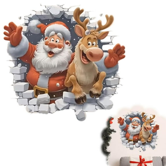 Christmas Creative Wall Sticker, Santa Claus Breaking Through Wall ...