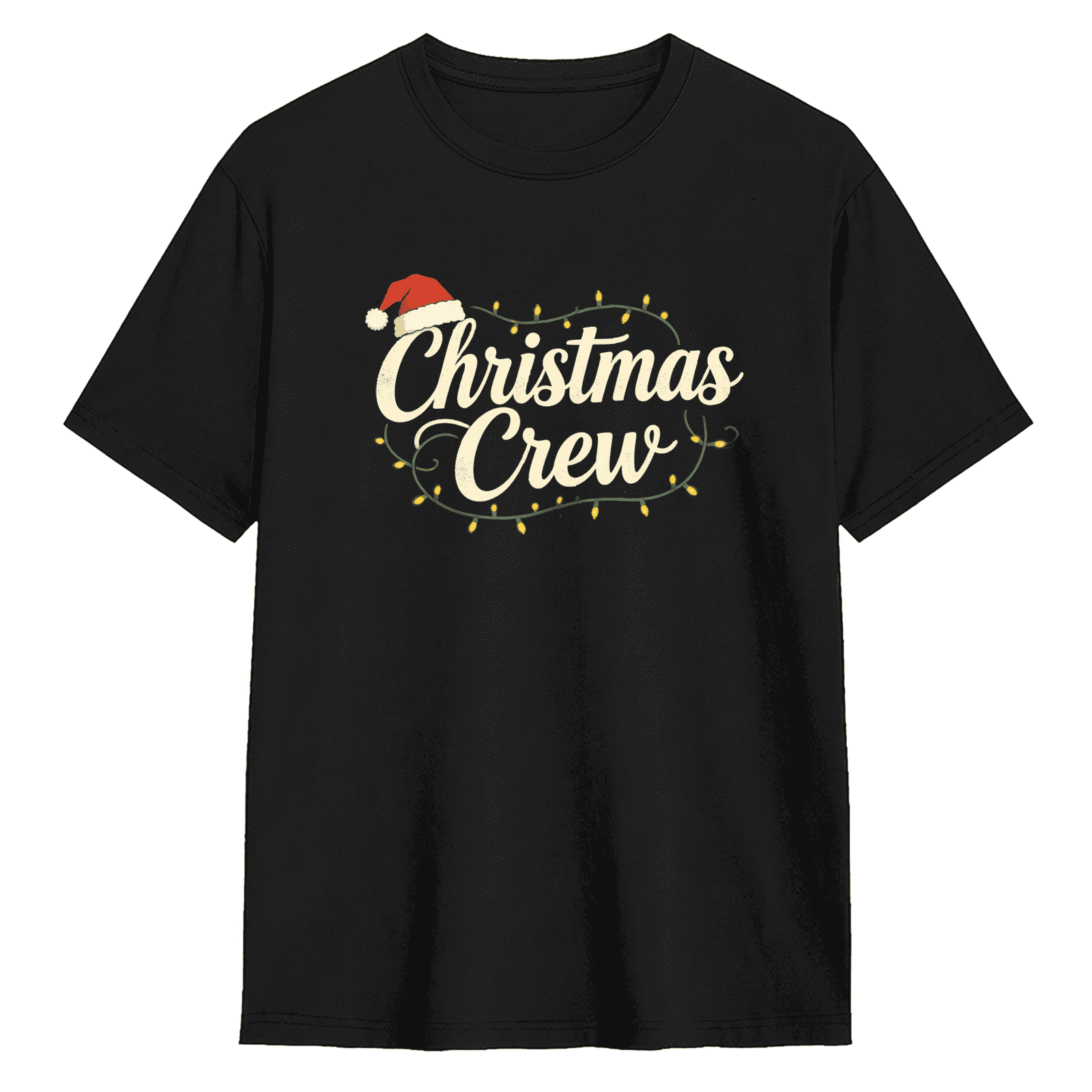 Christmas Crew Santa Hat String Lights Script Cool Graphic Tee for Men ...