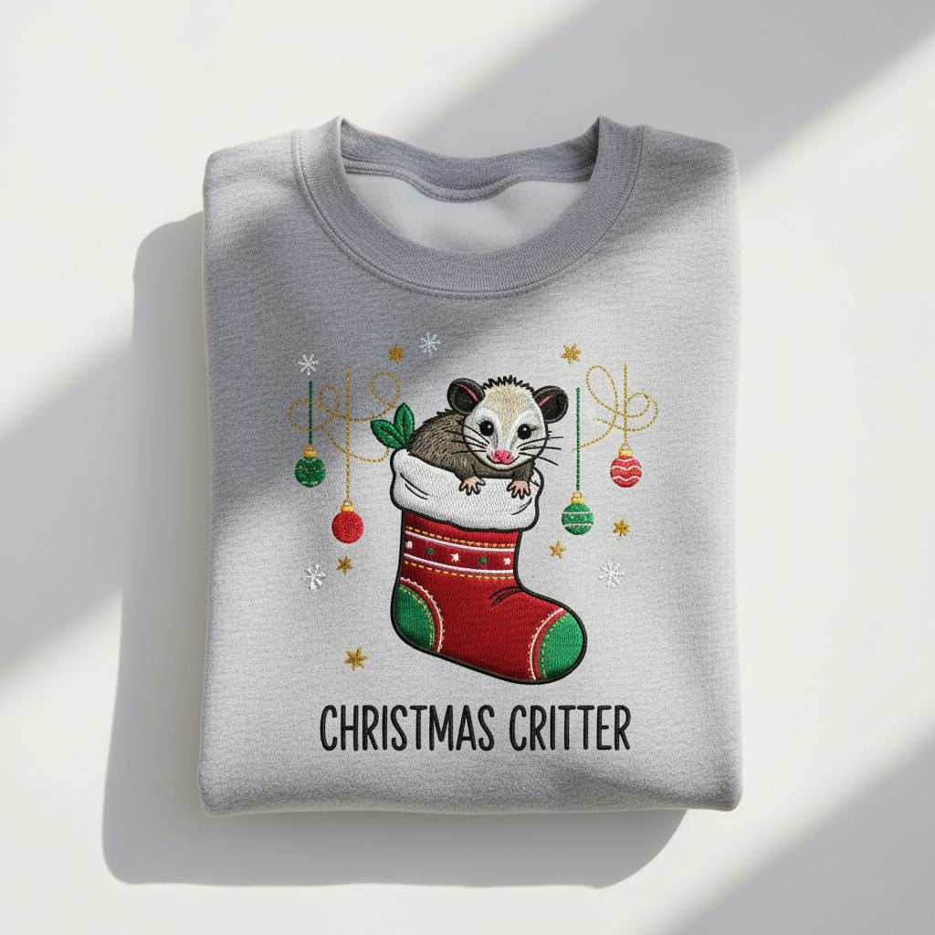 Christmas Critter Opossum Embroidered Sweatshirt, Cute Possum in ...