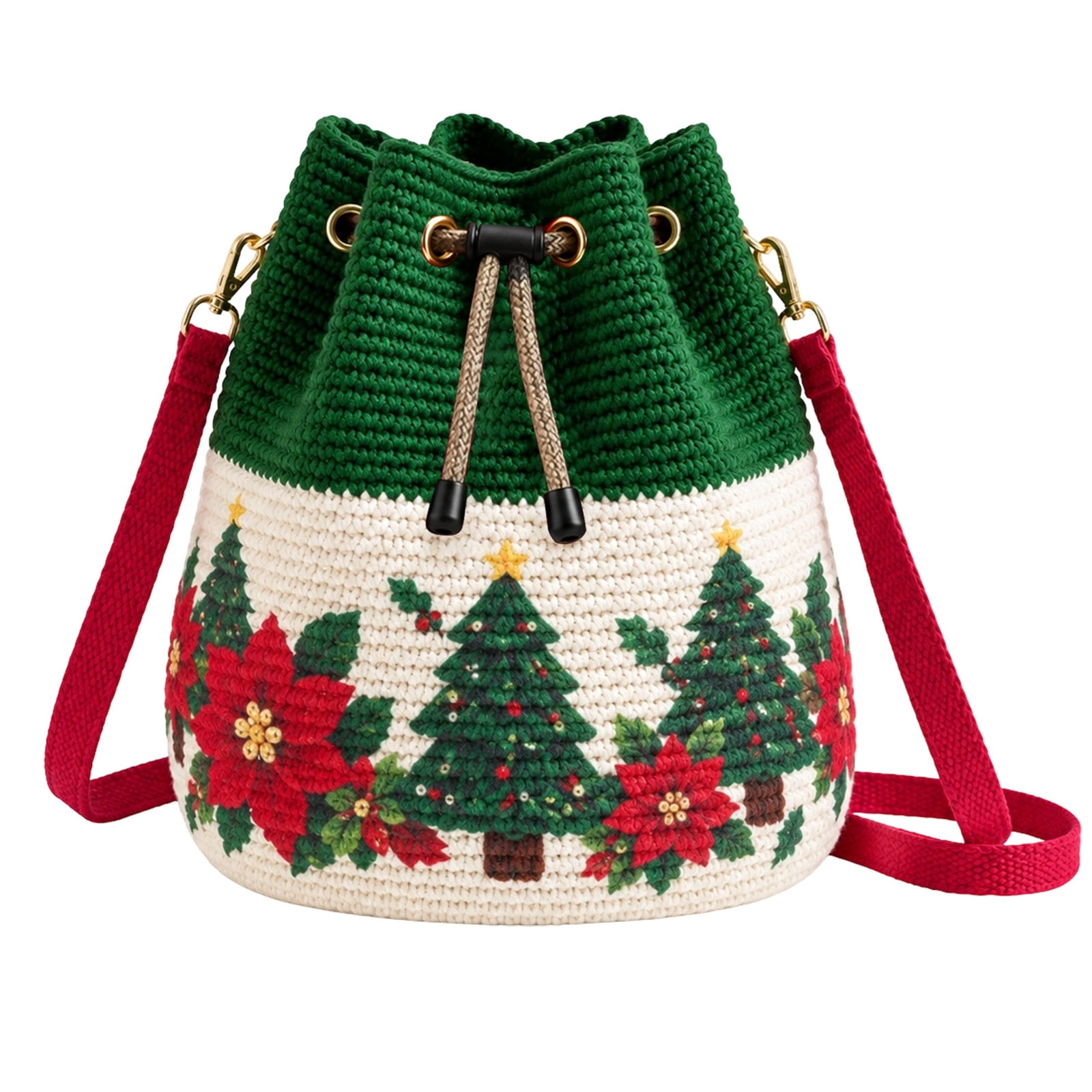 Christmas Crochet Bucket Crossbody Bag, Drawstring Crossbody Shoulder ...