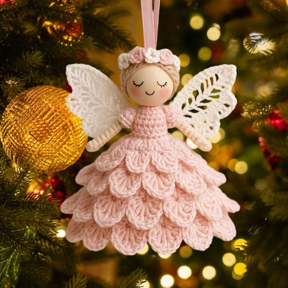 Christmas Crochet Little Girl Decorating Hand Crocheted Dolls Ornament ...