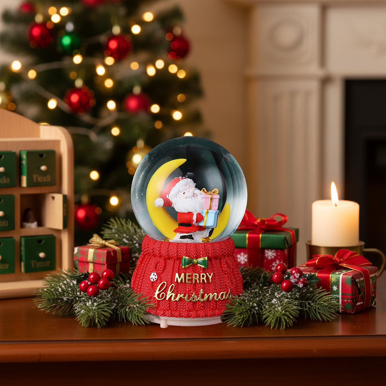 Christmas Crystal Music Box, Led Light Snow Glitter Ornament, Festive ...