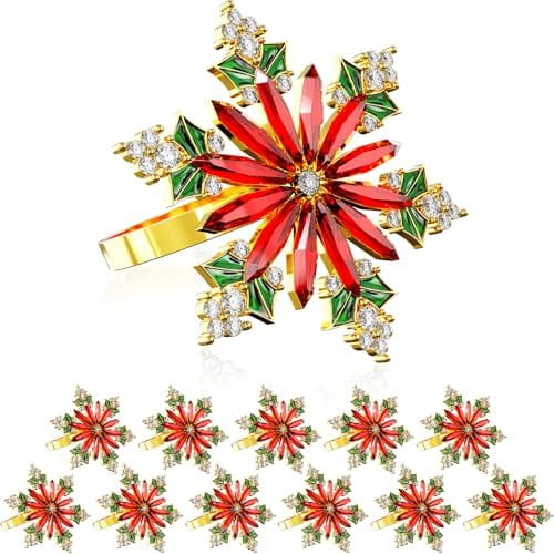 Christmas Crystal Snowflake Napkin Rings Set of 12- Rustic Dinner ...