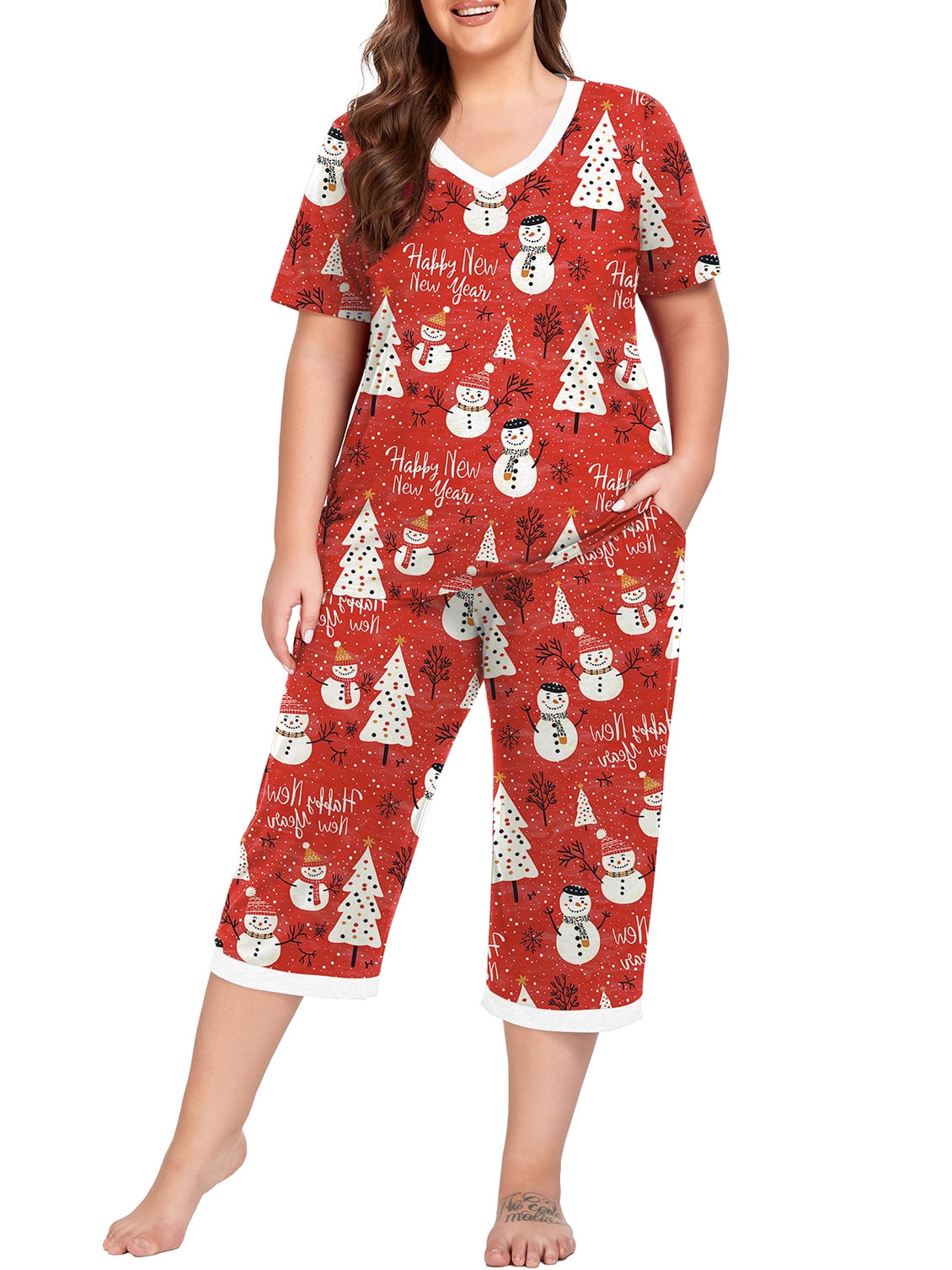 Christmas Cueply Women Plus Size Pajamas Set Short Sleeve Pjs Sleepwear ...