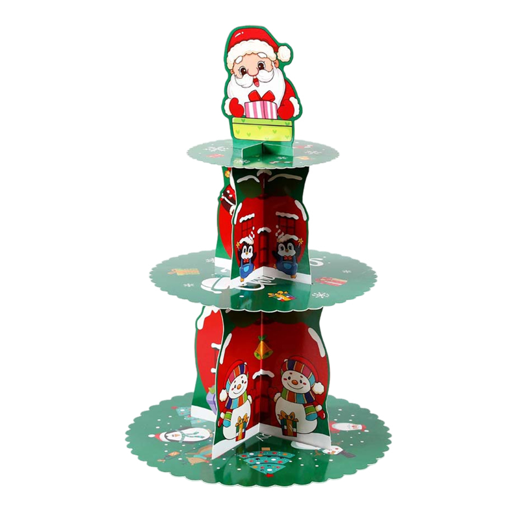 Christmas Cupcake Paper Holder 3-Tiers Paper Cake Holder Foldable Santa ...
