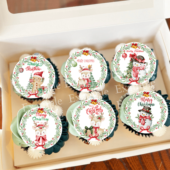 Christmas Cupcake Toppers, Edible Christmas Cupcake Toppers, Merry ...