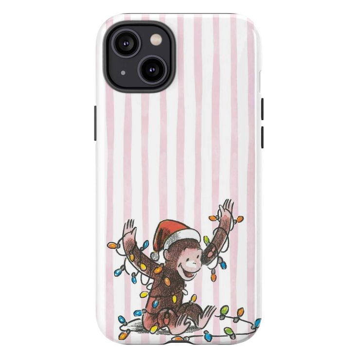 Christmas Curious Monkey Phone Case, Cute Cartoon Monkey with Santa Hat ...
