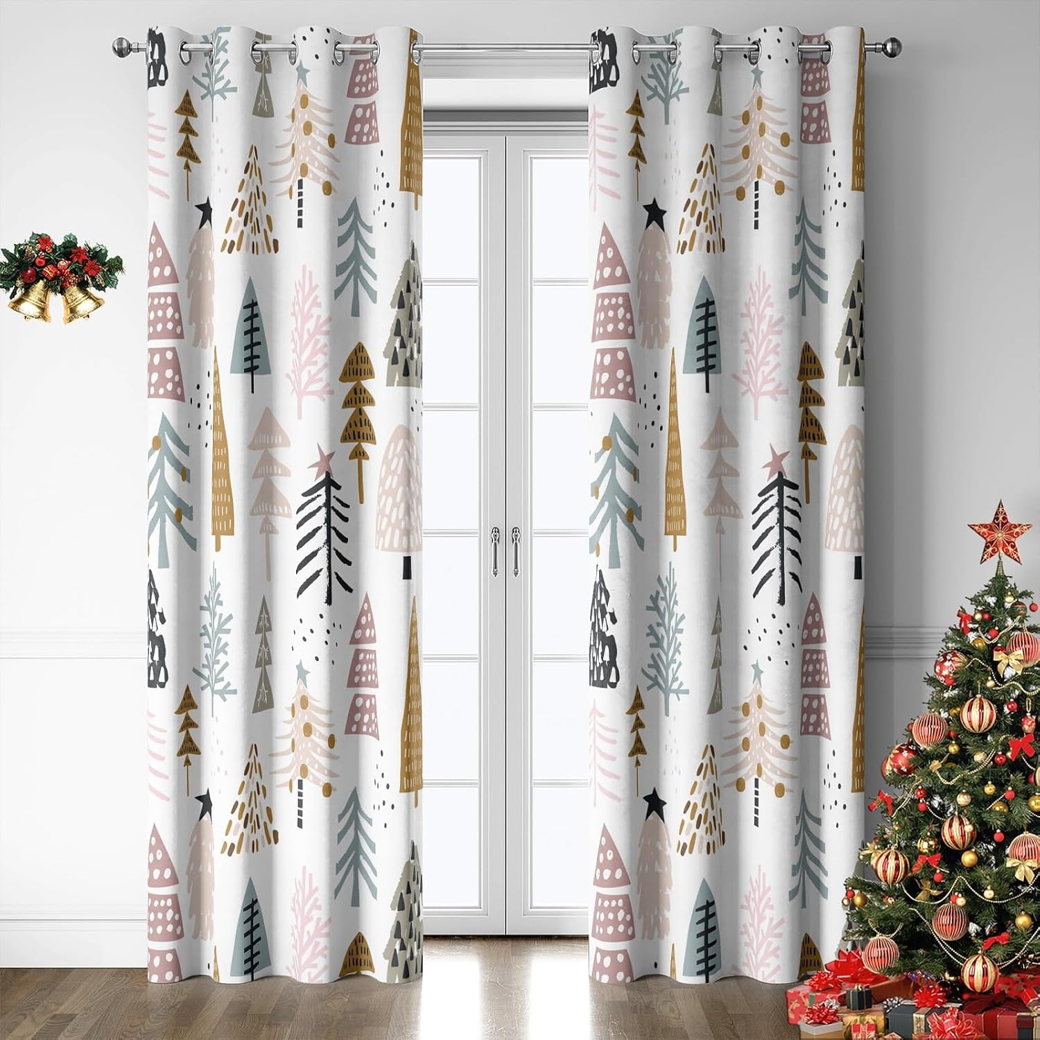 Christmas Curtain for Bedroom 2 Panel Set,Red Christmas Tree Snowman ...