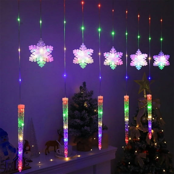 Christmas Curtain Lights, Outdoor Icicle Snowflake Shaped Light String ...