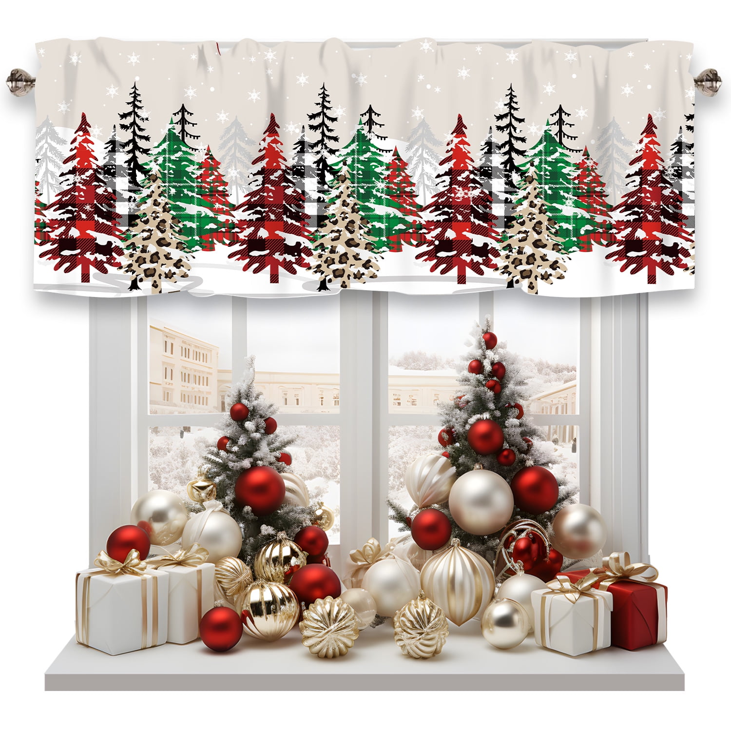 Christmas Curtain Valance for Windows Snowflake Christmas Tree Winter ...