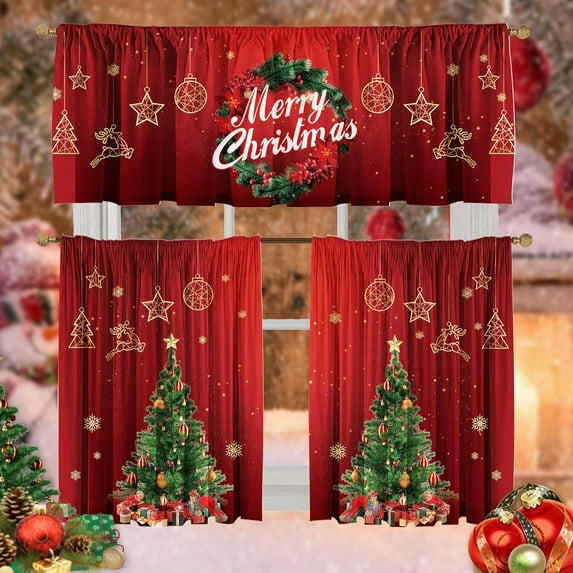 Christmas Curtain Valances Set Decoration, Suitable for Kitchen ...