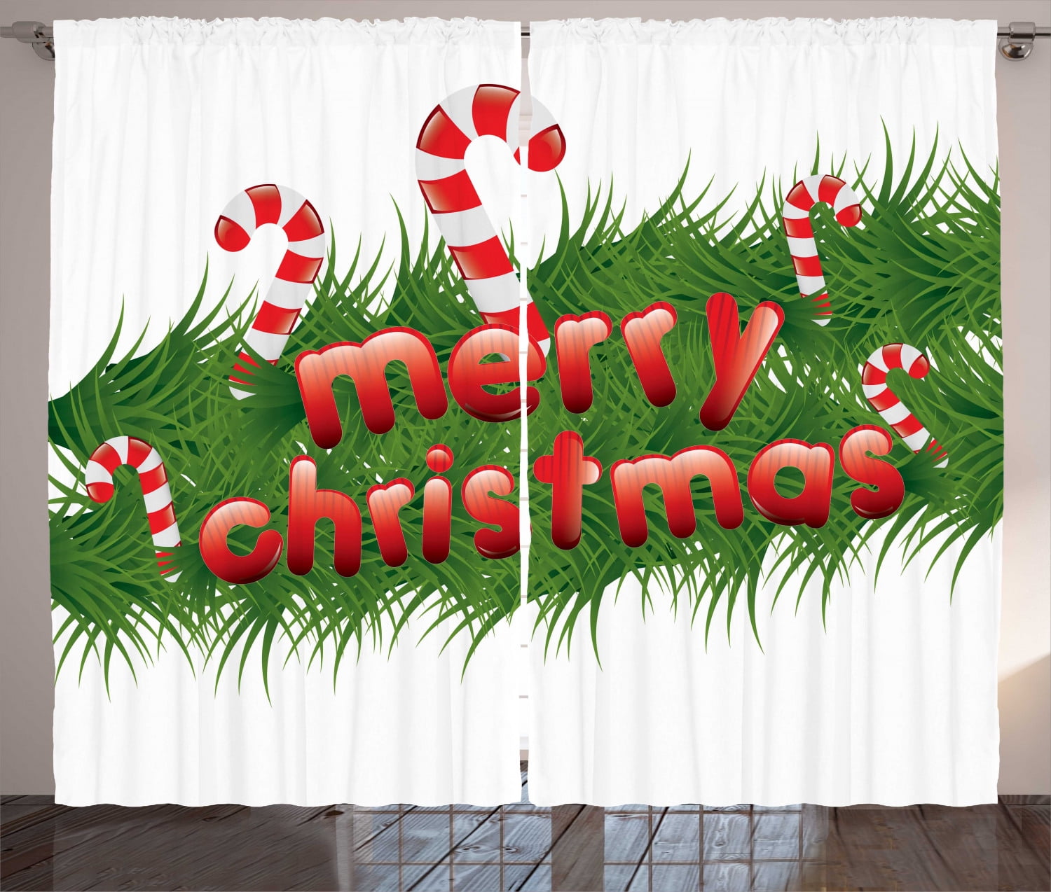 Ambesonne Christmas Curtains 2 Panel Set, Candy Canes Garland, 108" x ...