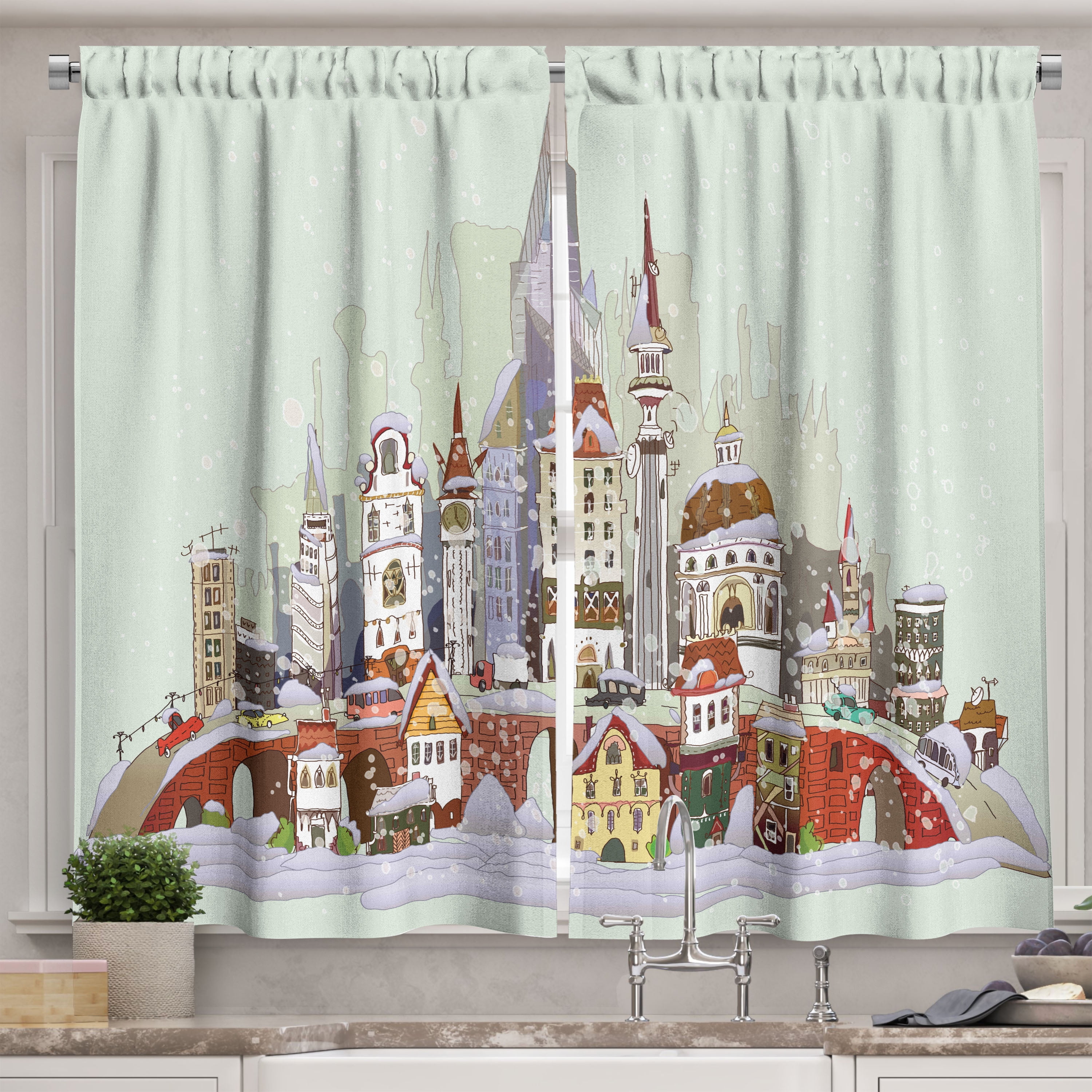 Christmas Curtains 2 Panels Set, Noel in the City Xmas Background Yule ...