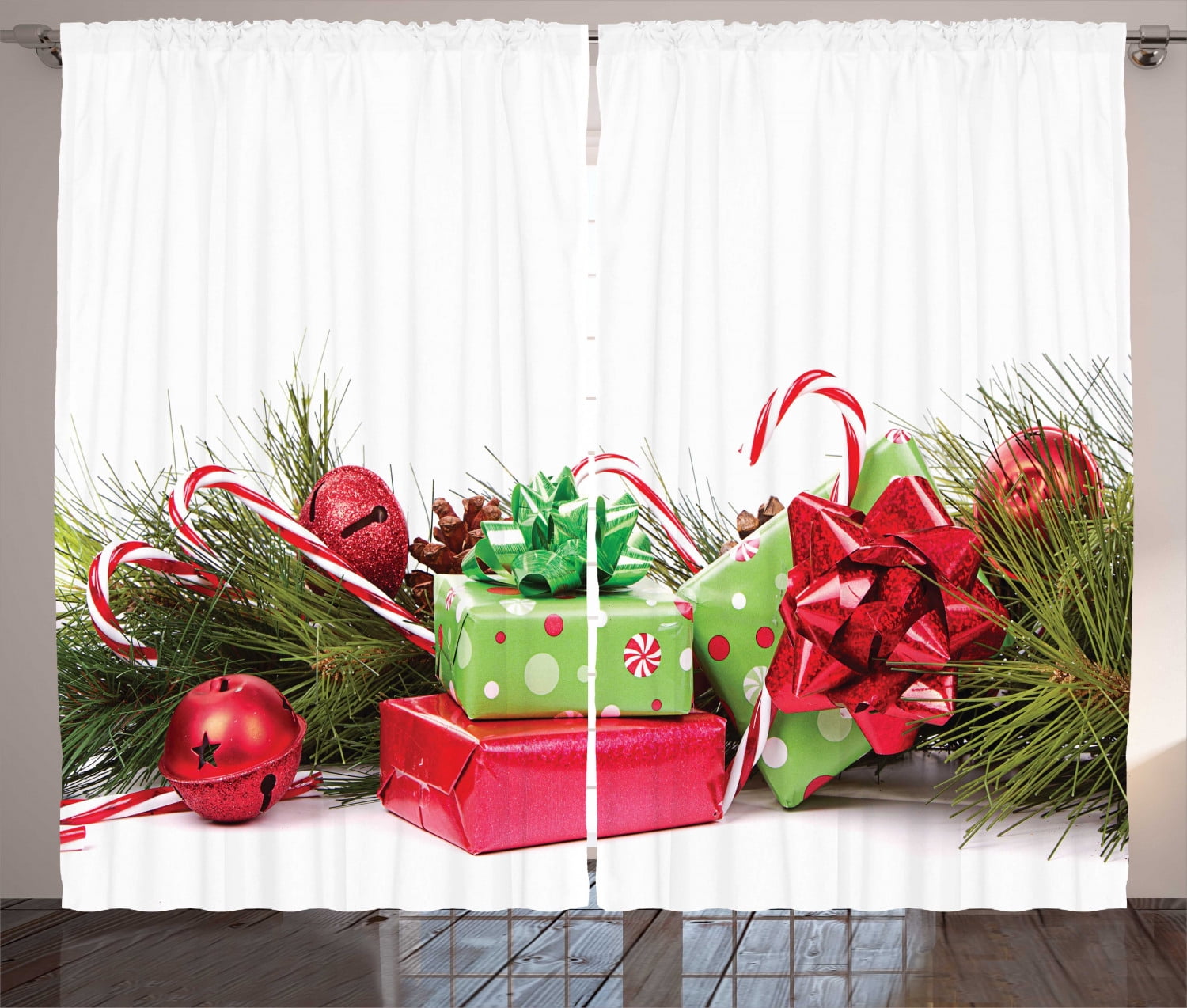 Ambesonne Christmas Curtains 2 Panel Set, Closeup Noel Ornaments, 108 ...