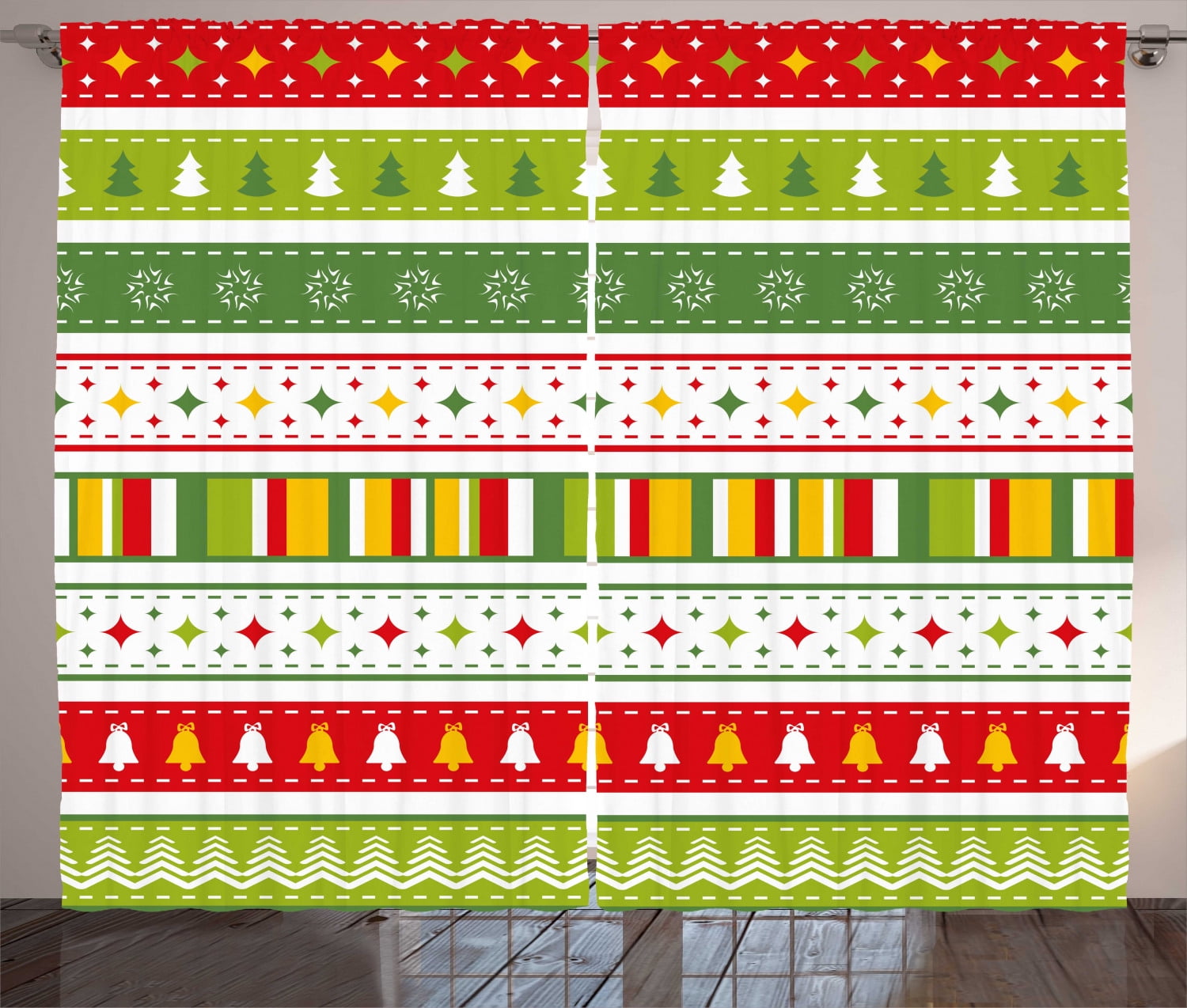 Ambesonne Christmas Curtains 2 Panel Set, Traditional Borders, 108" x ...