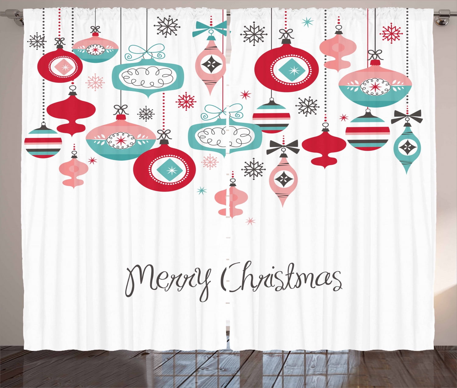 Ambesonne Christmas Curtains 2 Panel Set, Noel Season Elements, 108" x ...