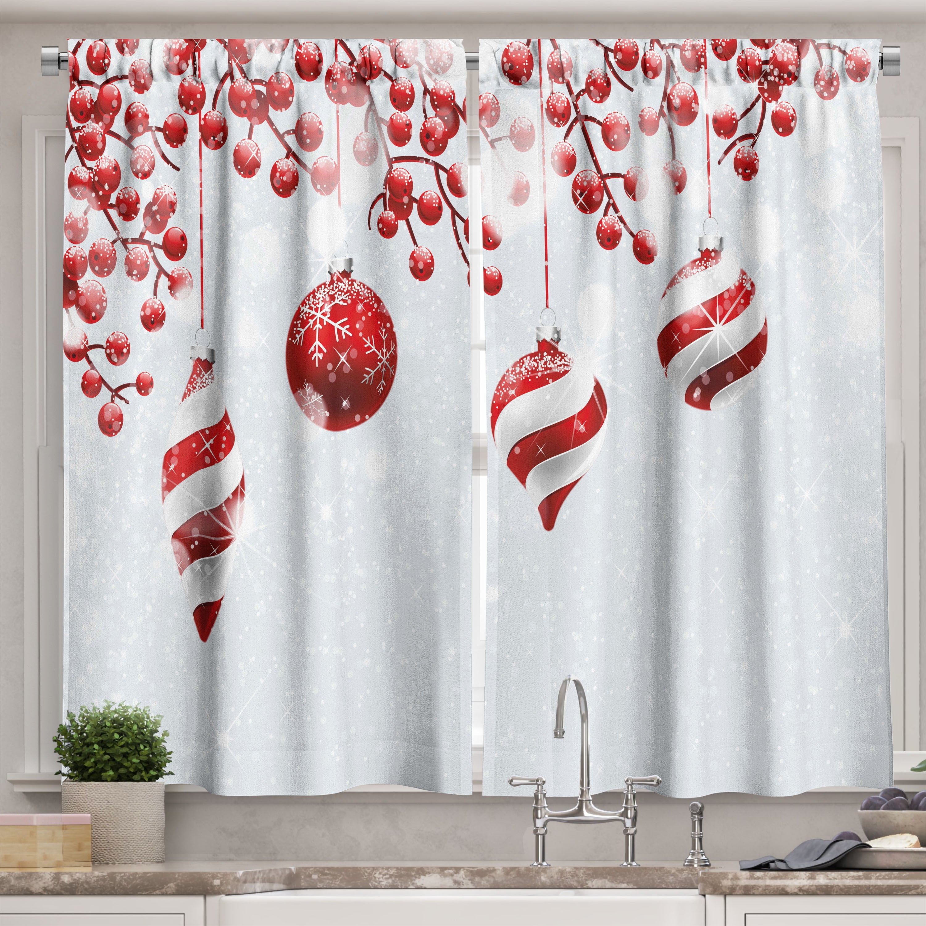 Ambesonne Christmas Kitchen Curtains, Traditional, 55"x39", Red White ...