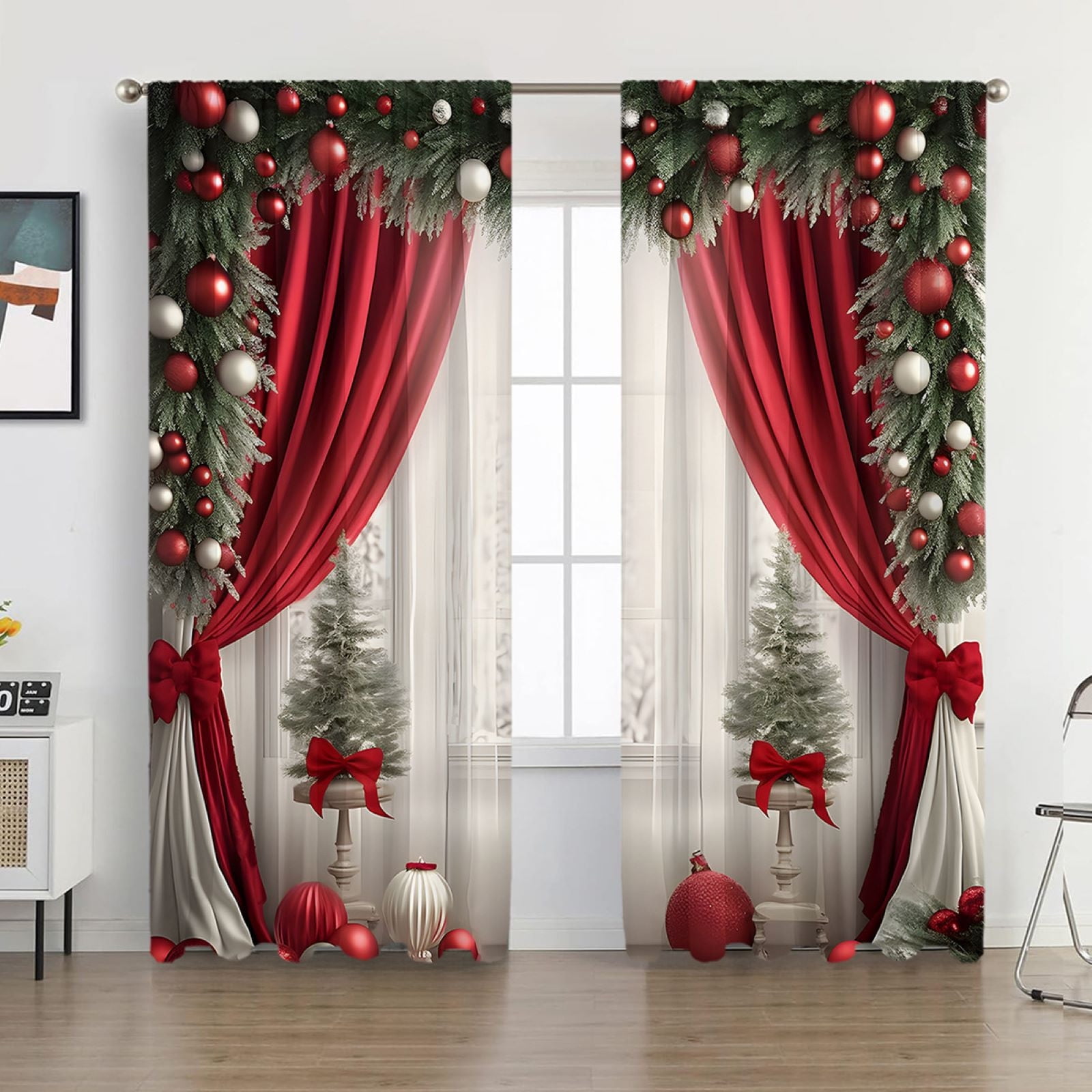 Christmas Curtains 59 x 65 Inch Winter Bedroom Window Drapes Tree Xmas Curtains for Living Room Curtain for Farmhouse Bathroom Kitchen