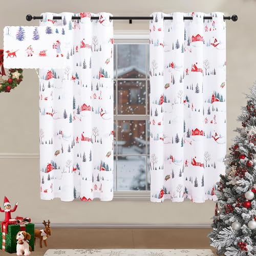 Christmas Curtains 63 Inch Length for Living Room,70% Blackout Curtain ...