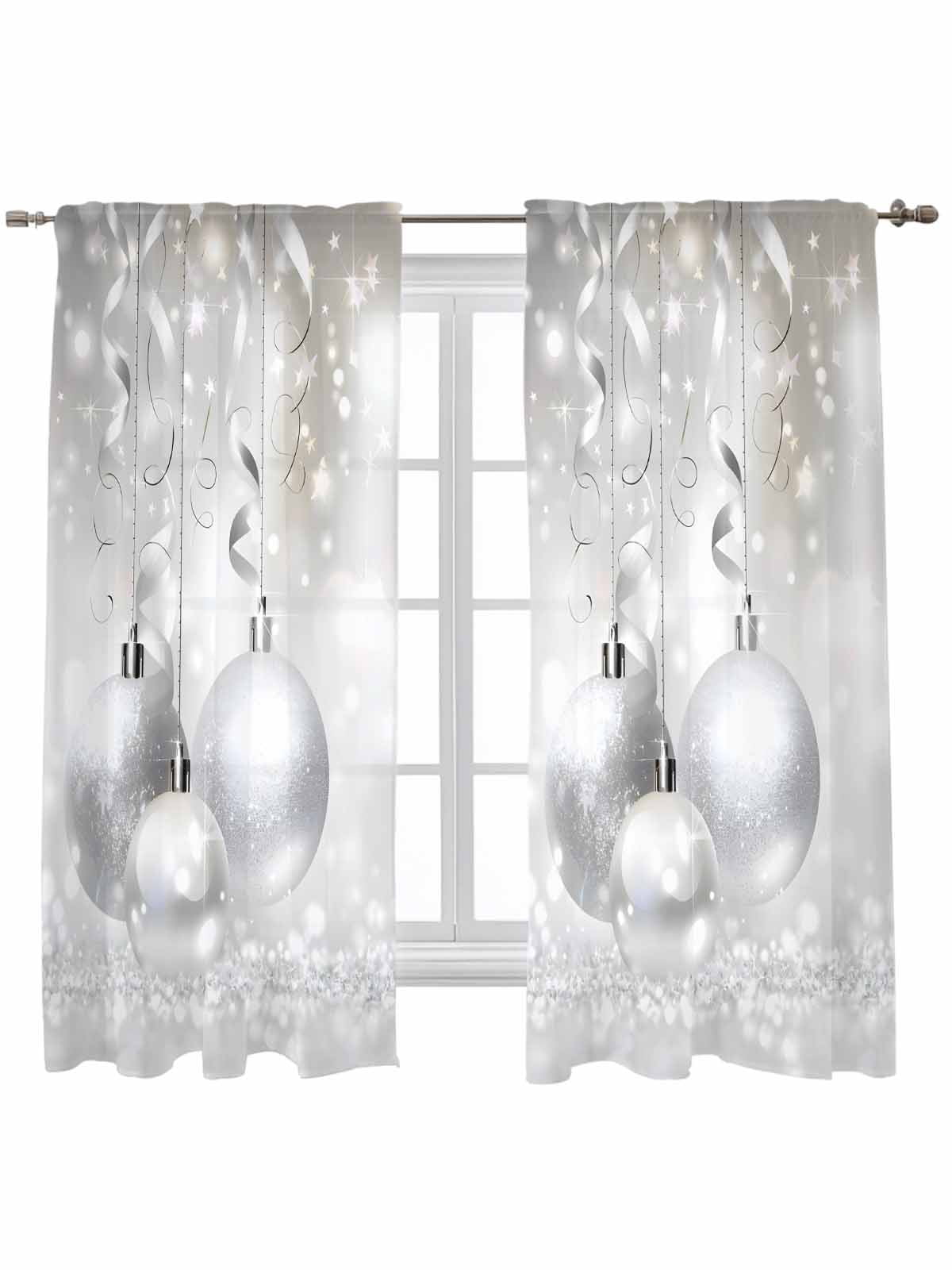 Christmas Curtains 63 Inch Length, Sheer Curtains for Bedroom Living ...