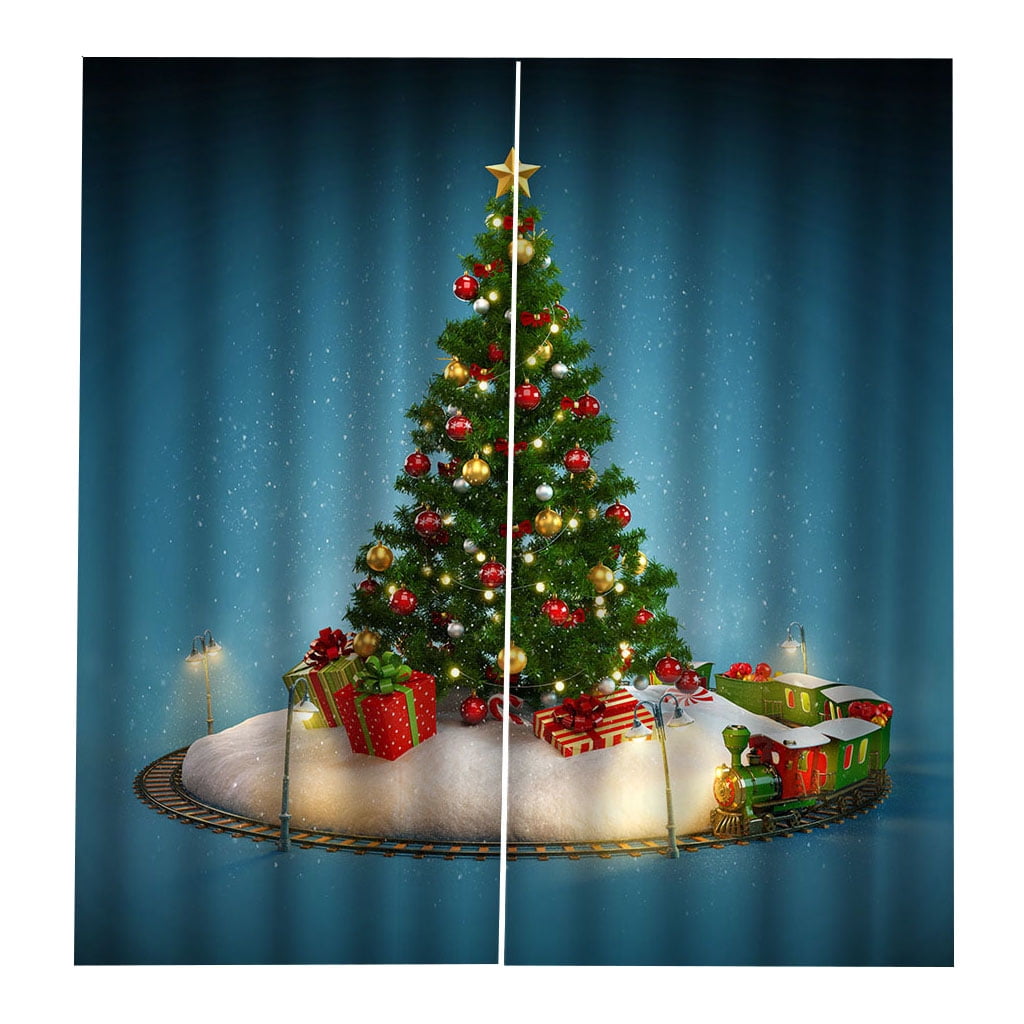 Christmas Curtains & Drapes for Living Room ,Polyeseter Xmas Tree Red ...