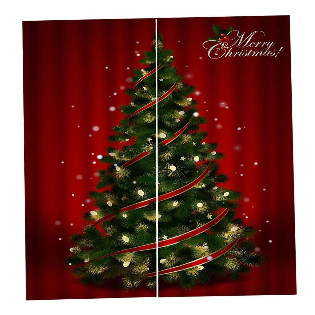 Christmas Curtains & Drapes for Living Room ,Polyeseter Xmas Tree Red ...
