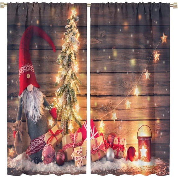 Christmas Curtains Gnome Christmas Tree Balls Lights Gifts Plank ...