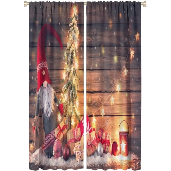 Christmas Curtains Gnome Christmas Tree Balls Lights Gifts Plank ...